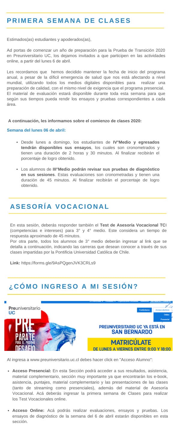 ¡Todo sobre la primera semana de clases! - Preuniversitario UC